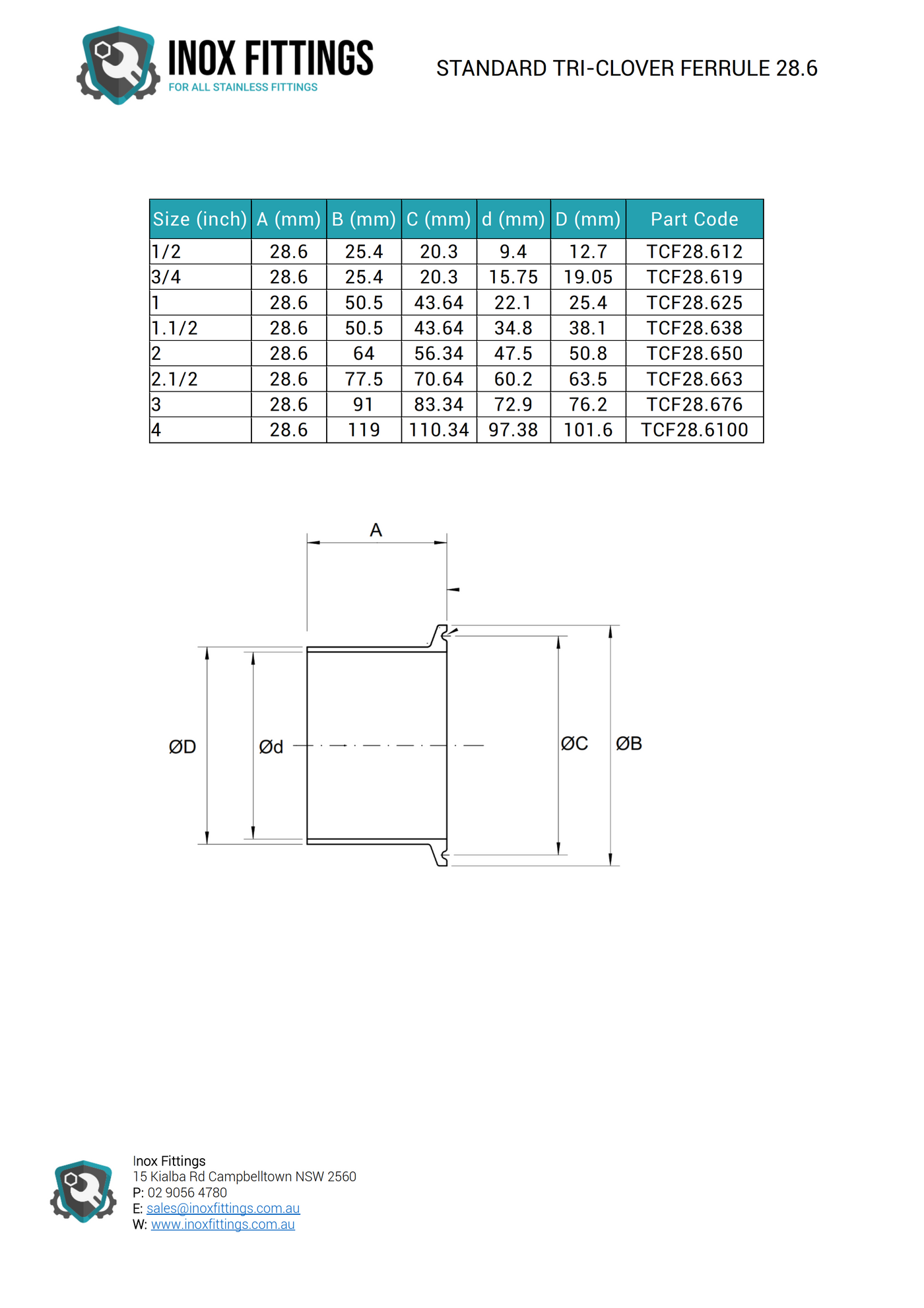 28.6mm long leg Tri-clamp Ferrule 316SS CF8M – Inox Fittings